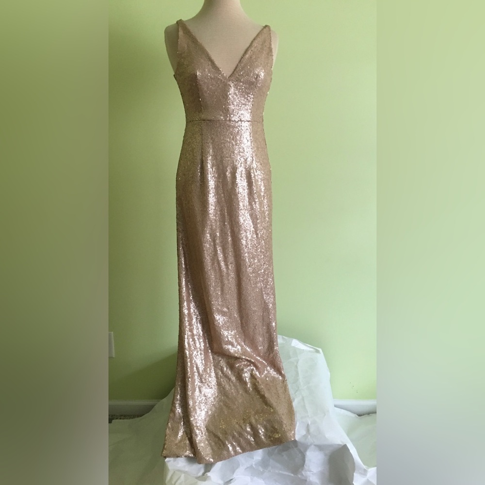 Lulu’s Small Sequin Prom Dress Gold Champagne Sheath … - Gem